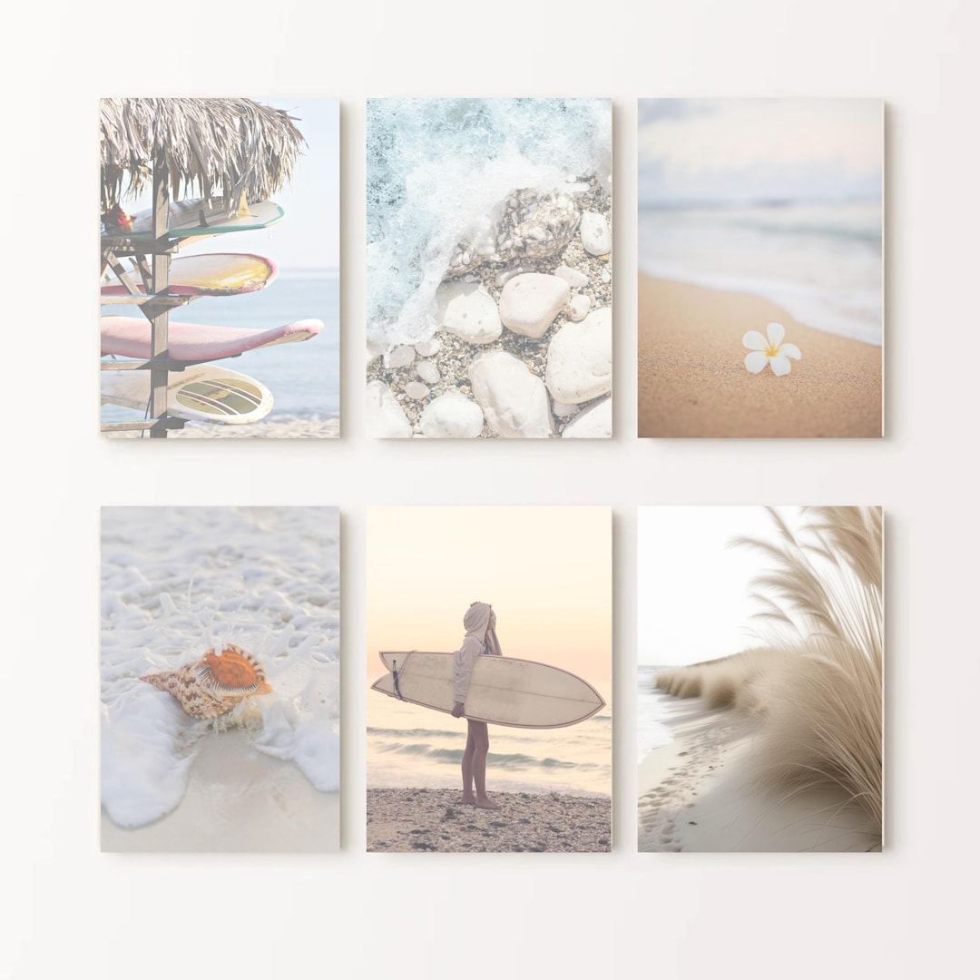 Neutral Beach Print Set of 6 Boho Wall Art Tropical Island Prints Wall ...
