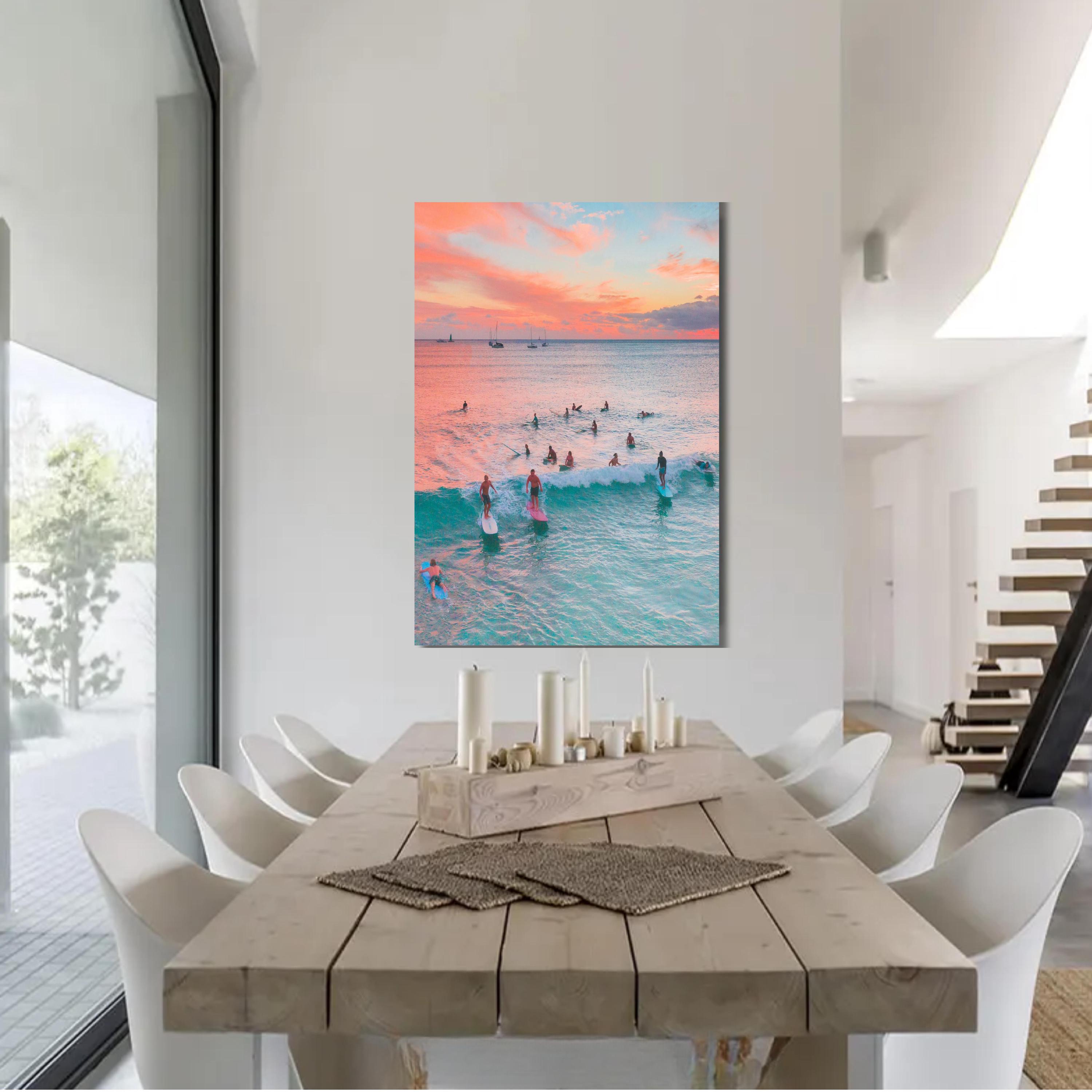 Sunrise Prints Set of 3 Surfer Coastal Wall Art Pink Sunset Gallery ...