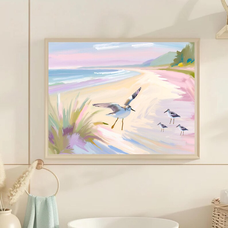 Sandpiper Art Print Pastel Seashore Bird Wall Art Coastal Beach House ...