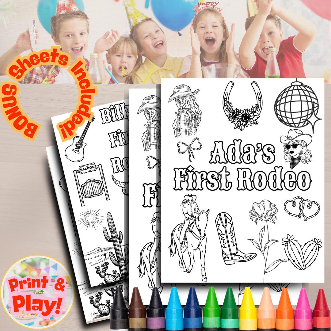 Cowgirl Coloring Sheet First Rodeo Printable Birthday Activity Sheet ...