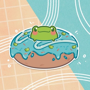 Frog Snack Sticker Kawaii Frog in Doughnut Floatie Cute Chibi Animal ...