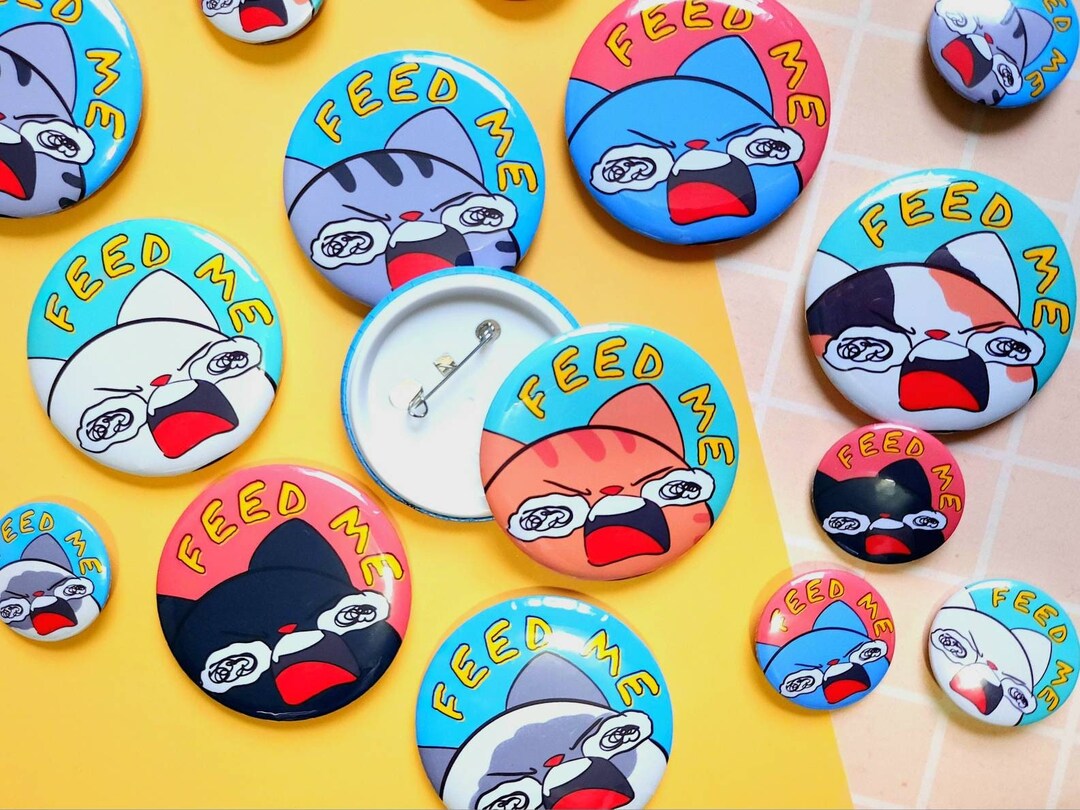 Button FEED ME Hangry Screaming Cat Funny Pet Pinback Badge Cute Black ...