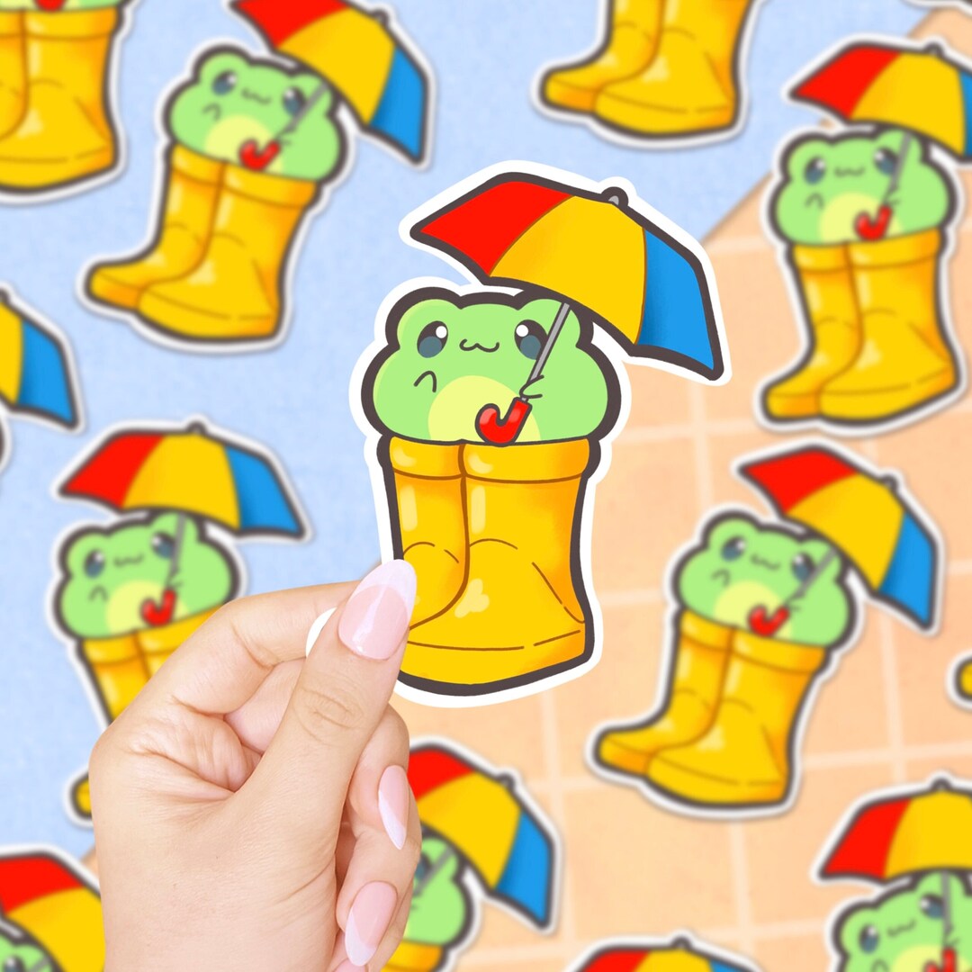Rainy Day Frog With Umbrella and Rainboots Cute Waterproof Vinyl ...