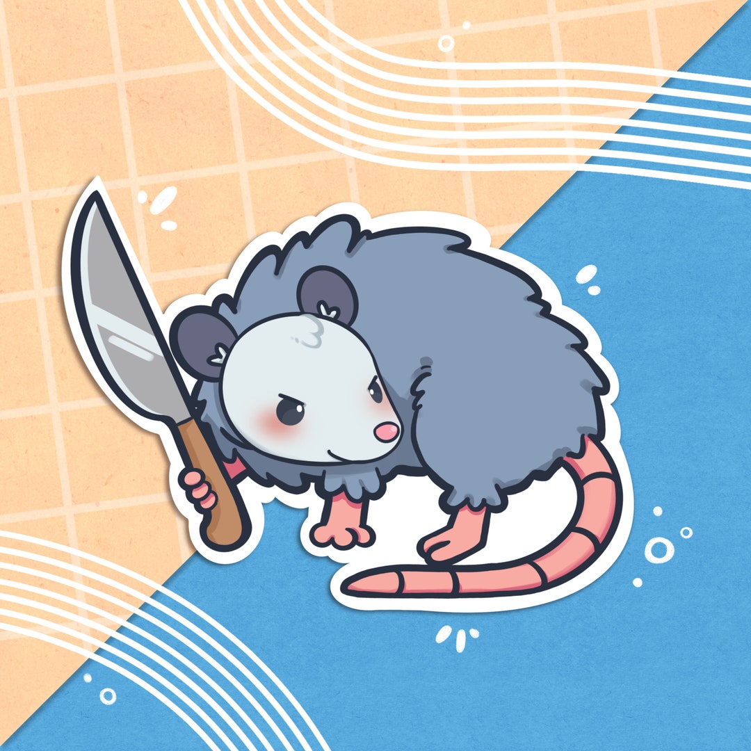 Possums With Knife Sticker Cute Stationery Funny Animal Design for Notebooks, Laptops, Water ...