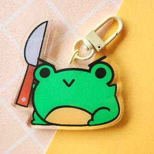 Acrylic Keychain Frog With Knife Cute Aesthetic Funny Threatening ...