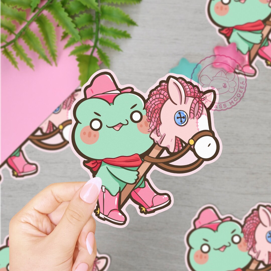 Cute Cowboy Frog Vinyl Sticker Kawaii Pink Aesthetic Stationery Funny ...
