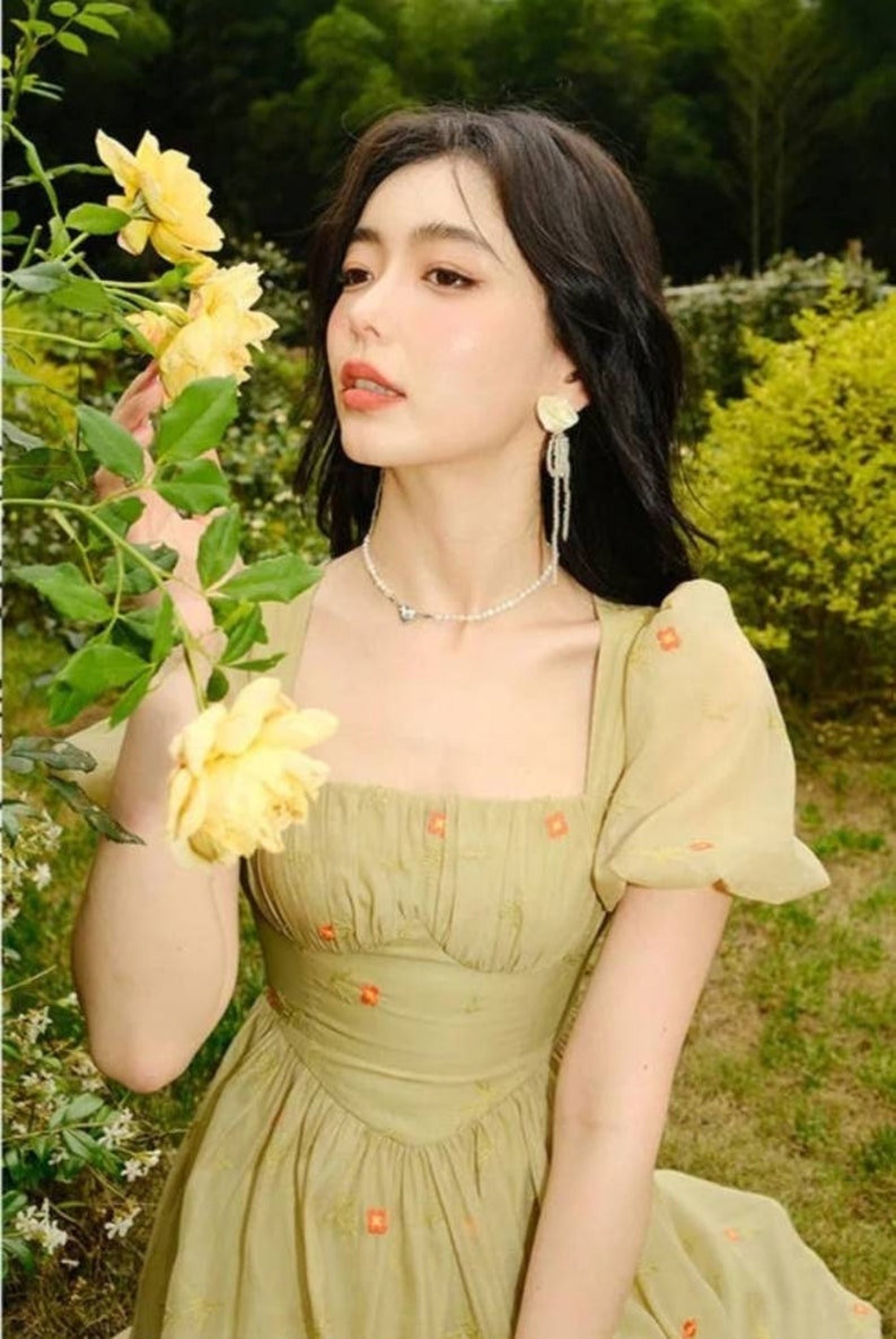 Cottagecore Spring Dress Daisy Long Dress Fairy Green Dress - Etsy