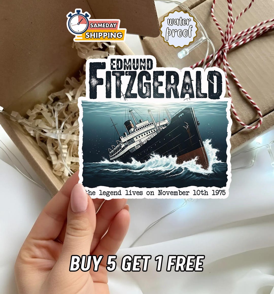 Edmund Fitzgerald 1975 Sticker, Great Lakes Shipwreck History Vinyl ...