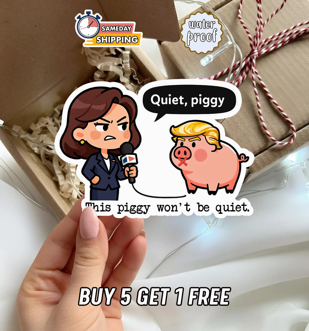 Quiet Piggy Vinyl Sticker, Feminist Political Satire Decal, Cute ...