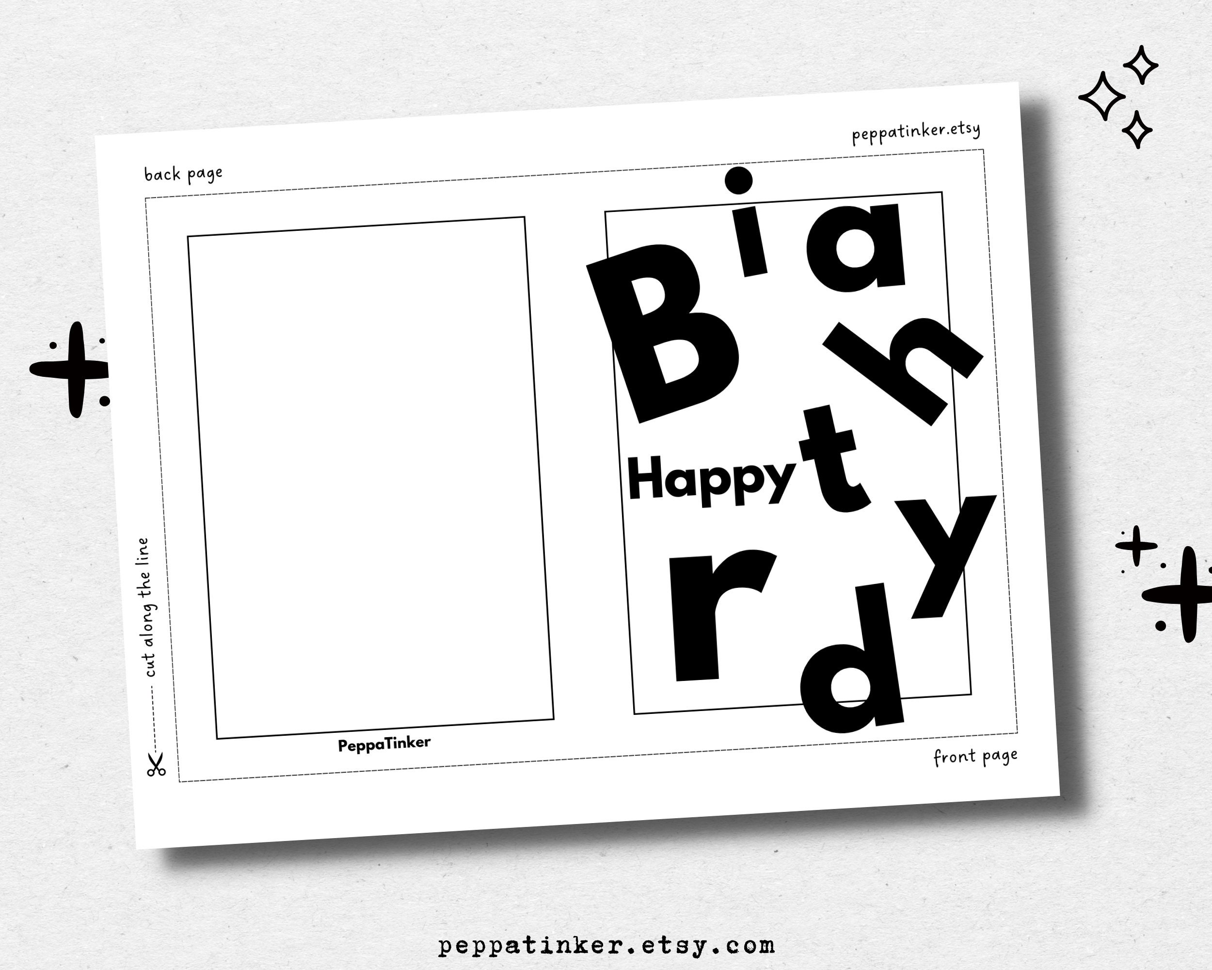 Printable Black&white Happy Birthday Card, Cute Birthday Card ...