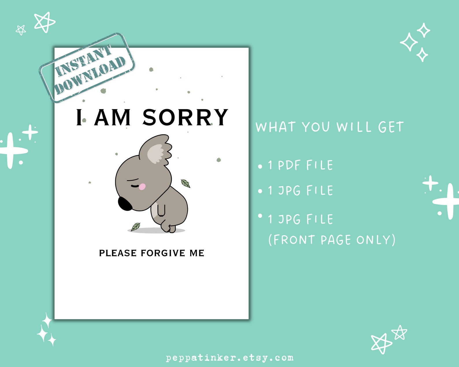 Printable Sad Koala Sorry Card, Cute Apology Card, Printable Sorry Card ...