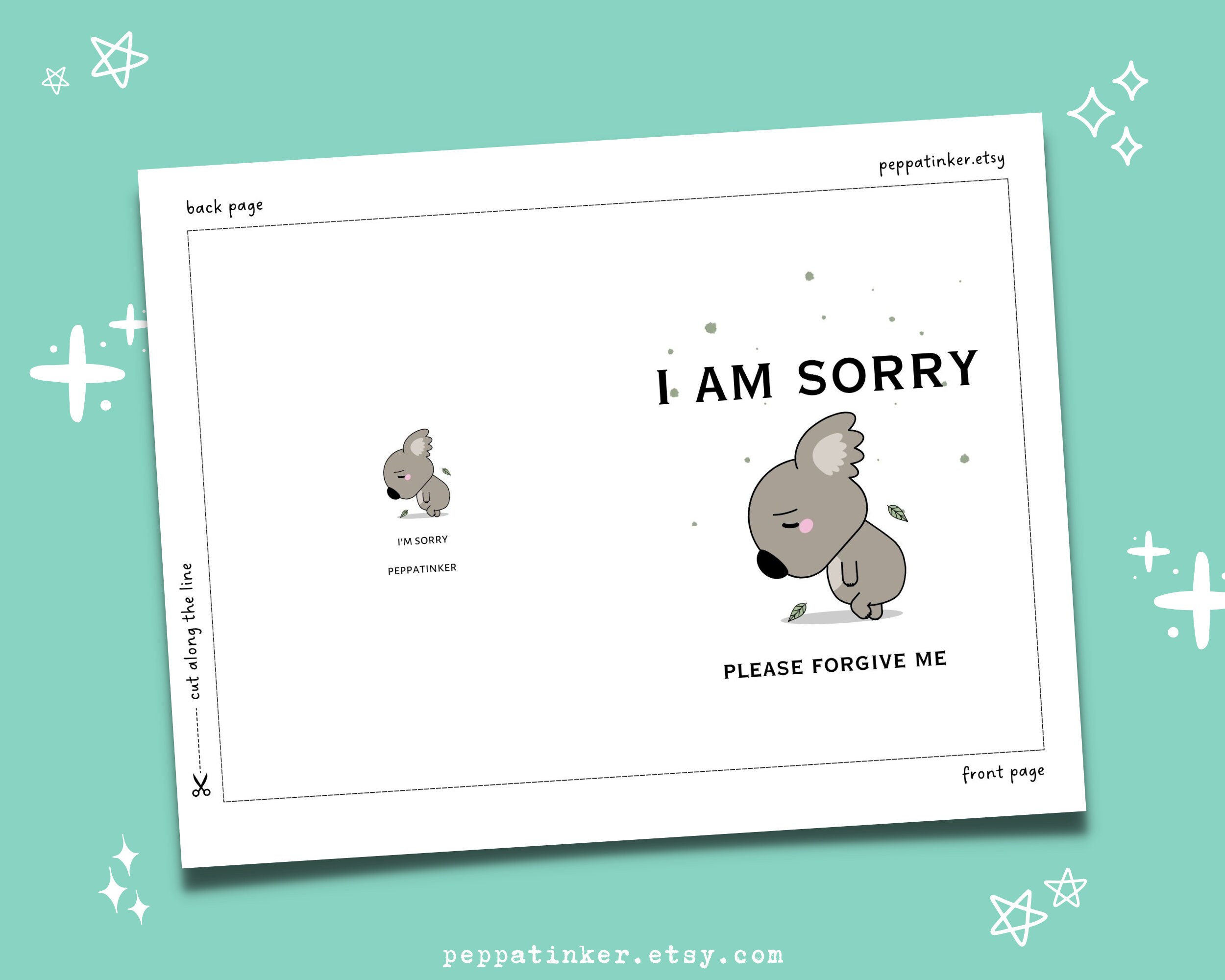Printable Sad Koala Sorry Card, Cute Apology Card, Printable Sorry Card ...