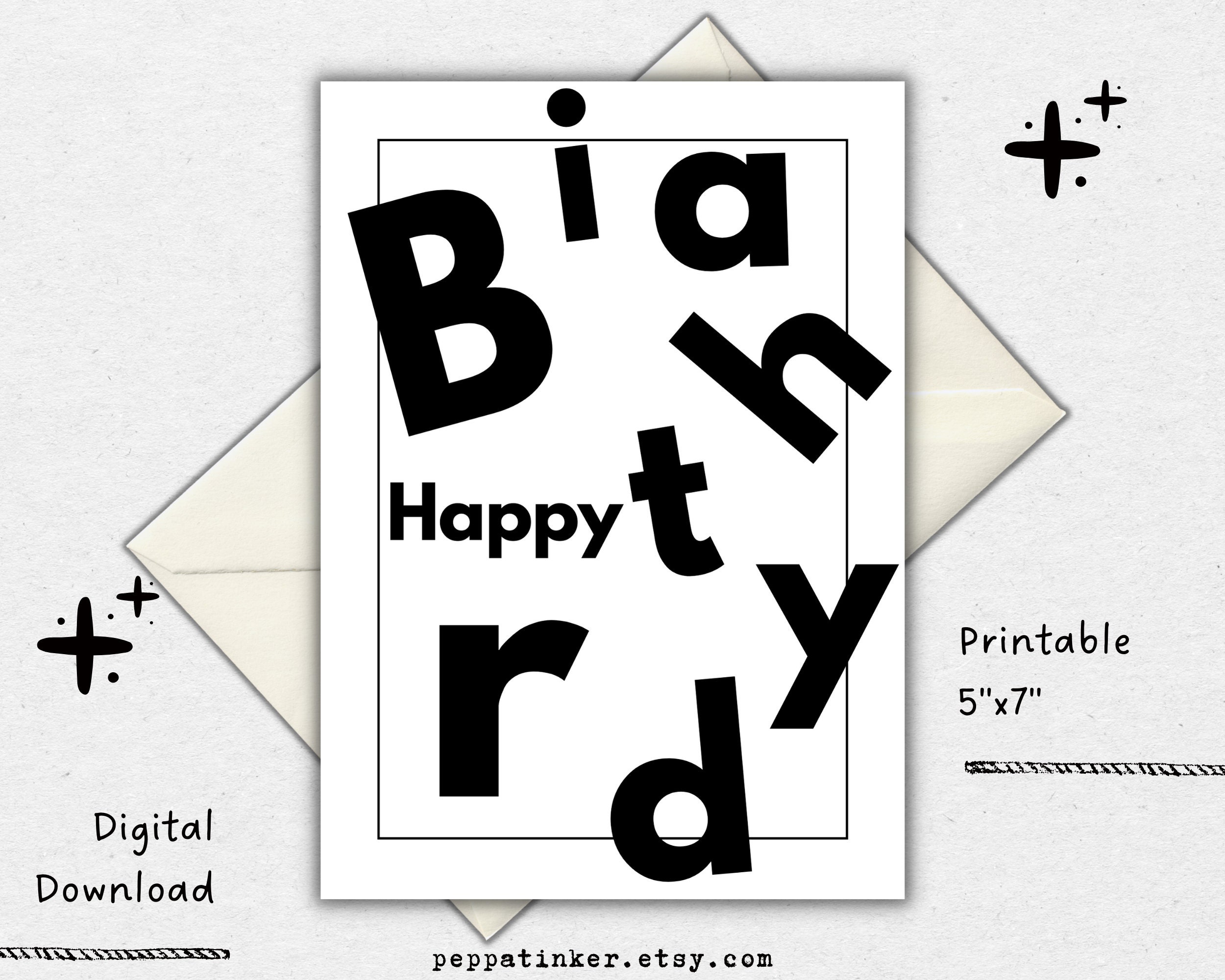 Printable Black&white Happy Birthday Card, Cute Birthday Card ...