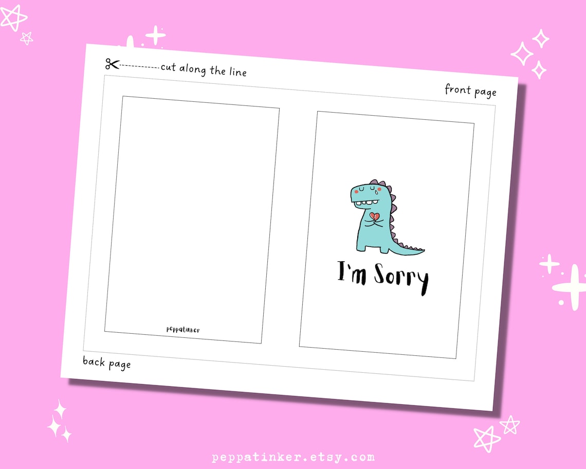 Printable Cute Dinosaur Sorry Card, Cute Apology Card, Printable Sorry ...