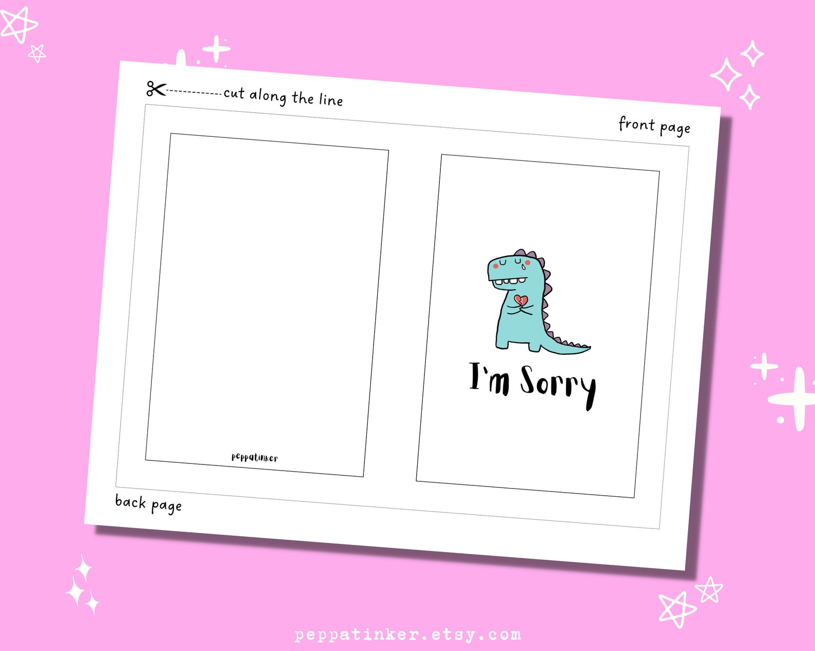 Printable Cute Dinosaur Sorry Card, Cute Apology Card, Printable Sorry ...
