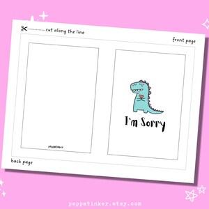 Printable Cute Dinosaur Sorry Card, Cute Apology Card, Printable Sorry ...