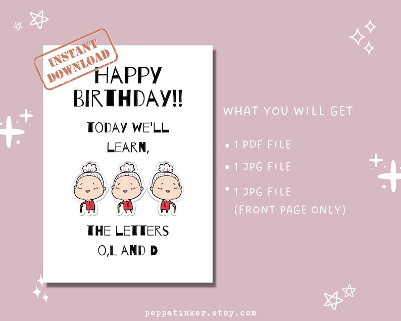 Printable Old Lady Happy Birthday Card Cute Happy Birthday - Etsy