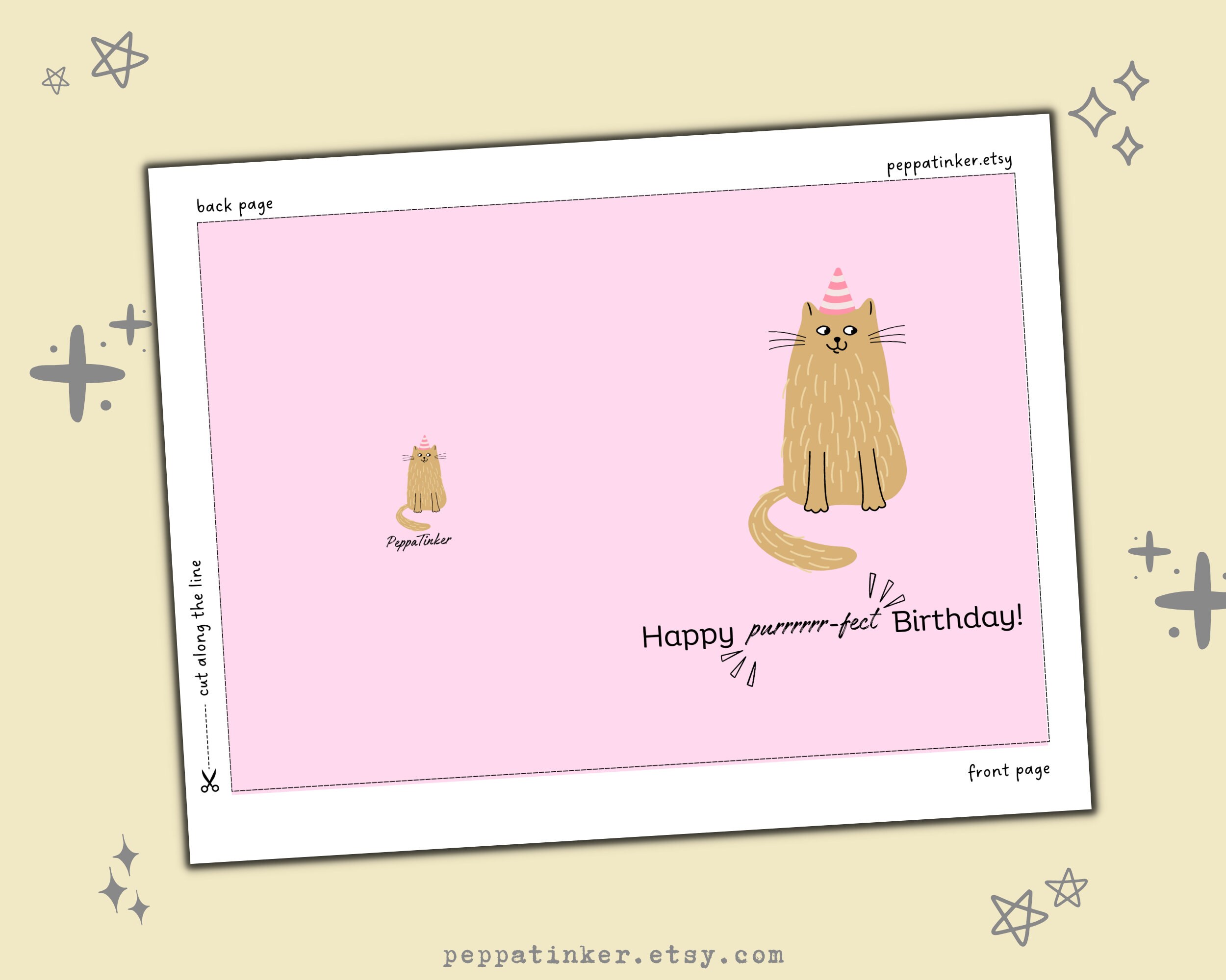 Printable Cat Birthday Card, Cute Happy Birthday Card, Funny Birthday ...