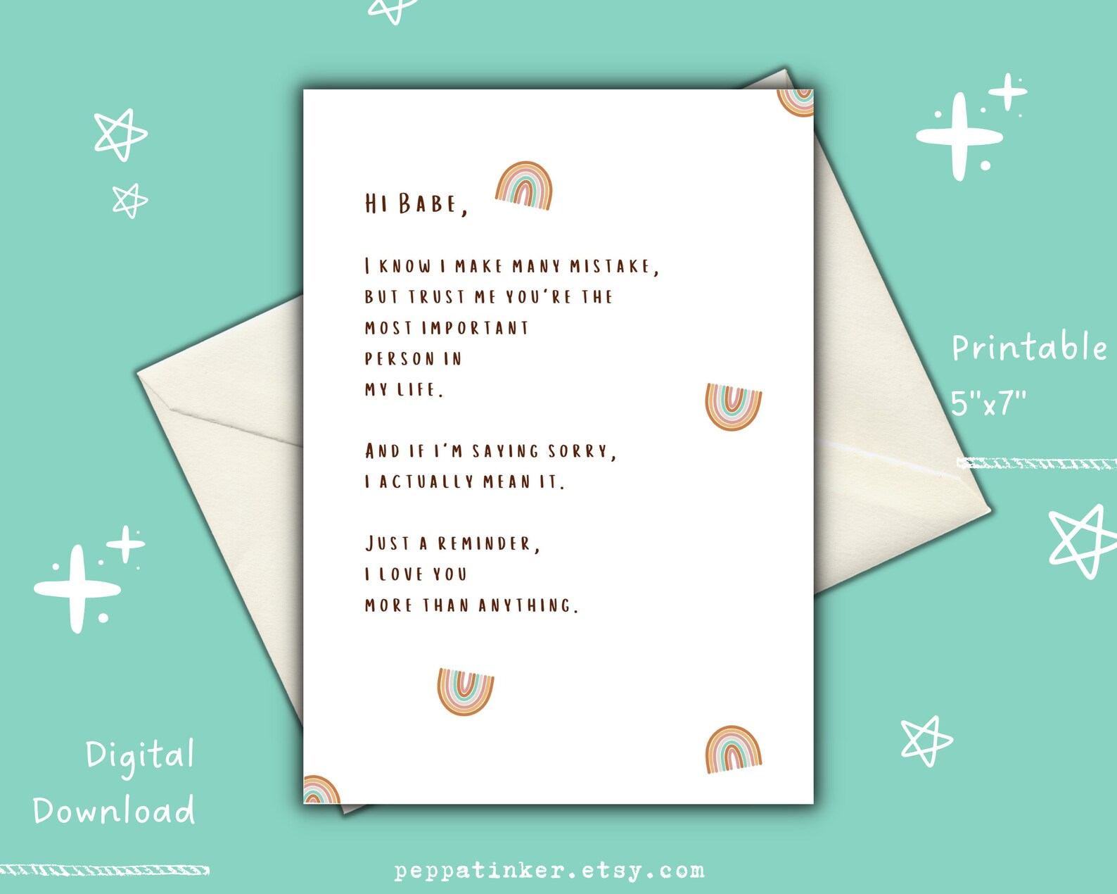 Printable Hi Babe Sorry Card, Cute Apology Card, Printable Sorry Card ...