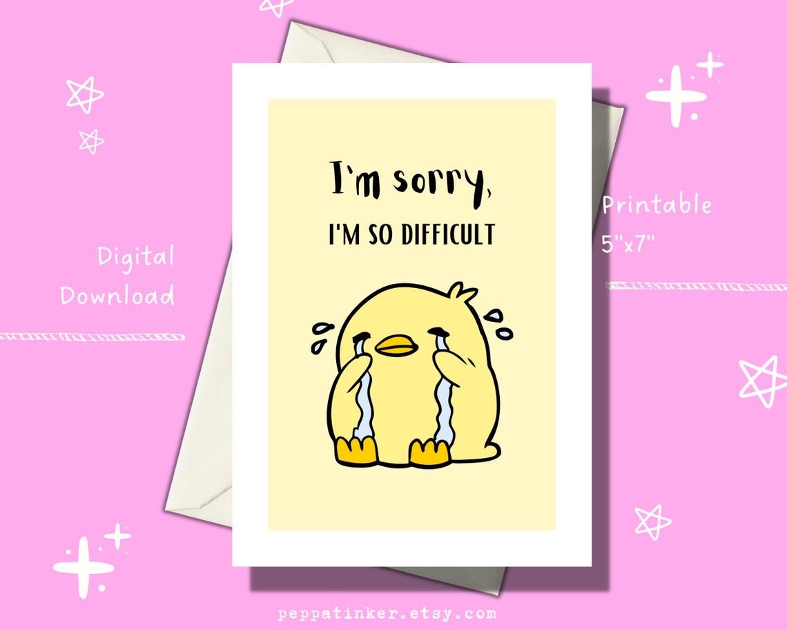 Printable Cute Crying Duck Sorry Card, Cute Apology Card, Printable ...