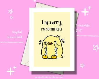 Printable Cute Dinosaur Sorry Card, Cute Apology Card, Printable Sorry ...