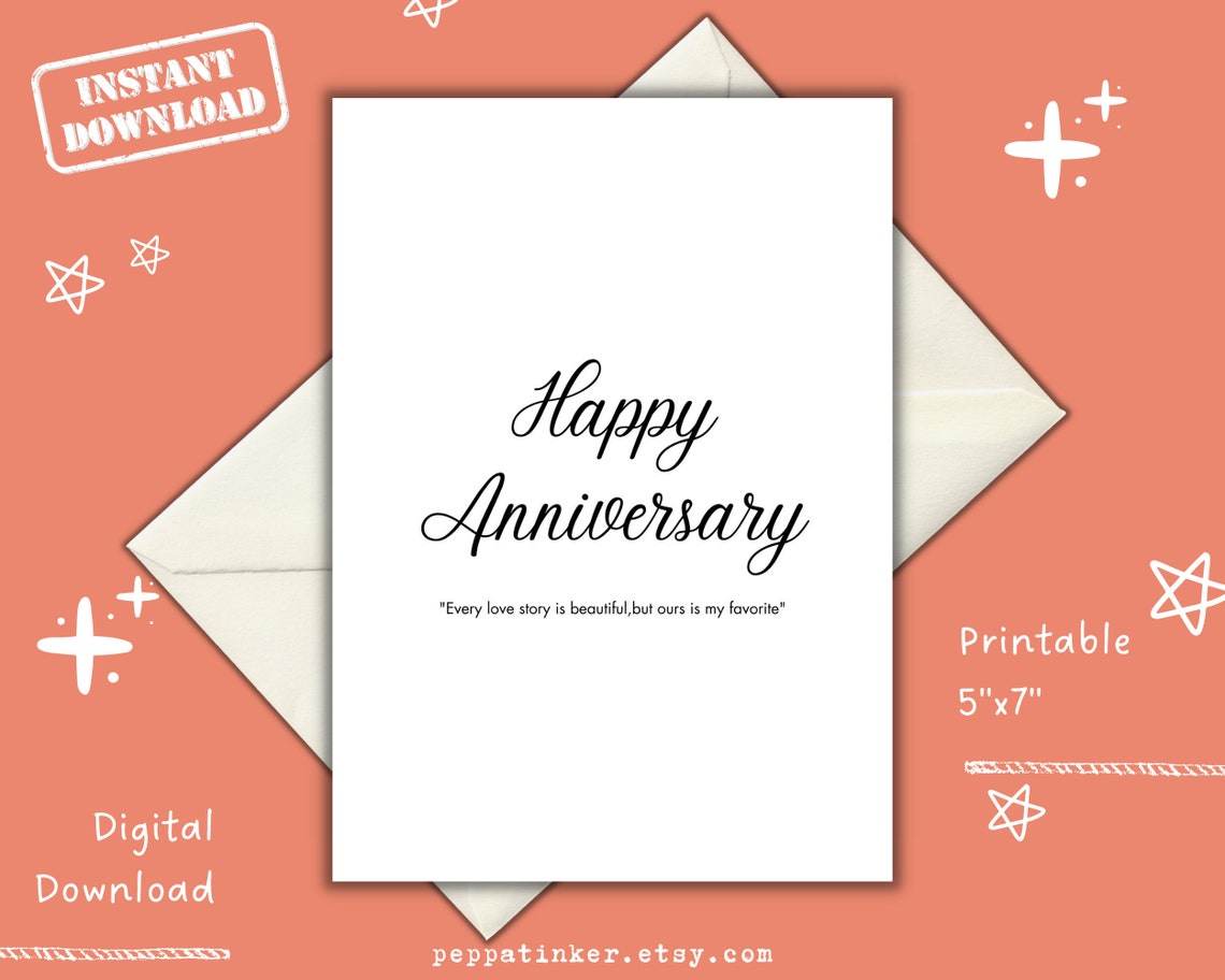 Printable Happy Anniversary Minimalist Card, Printable Greeting Card ...