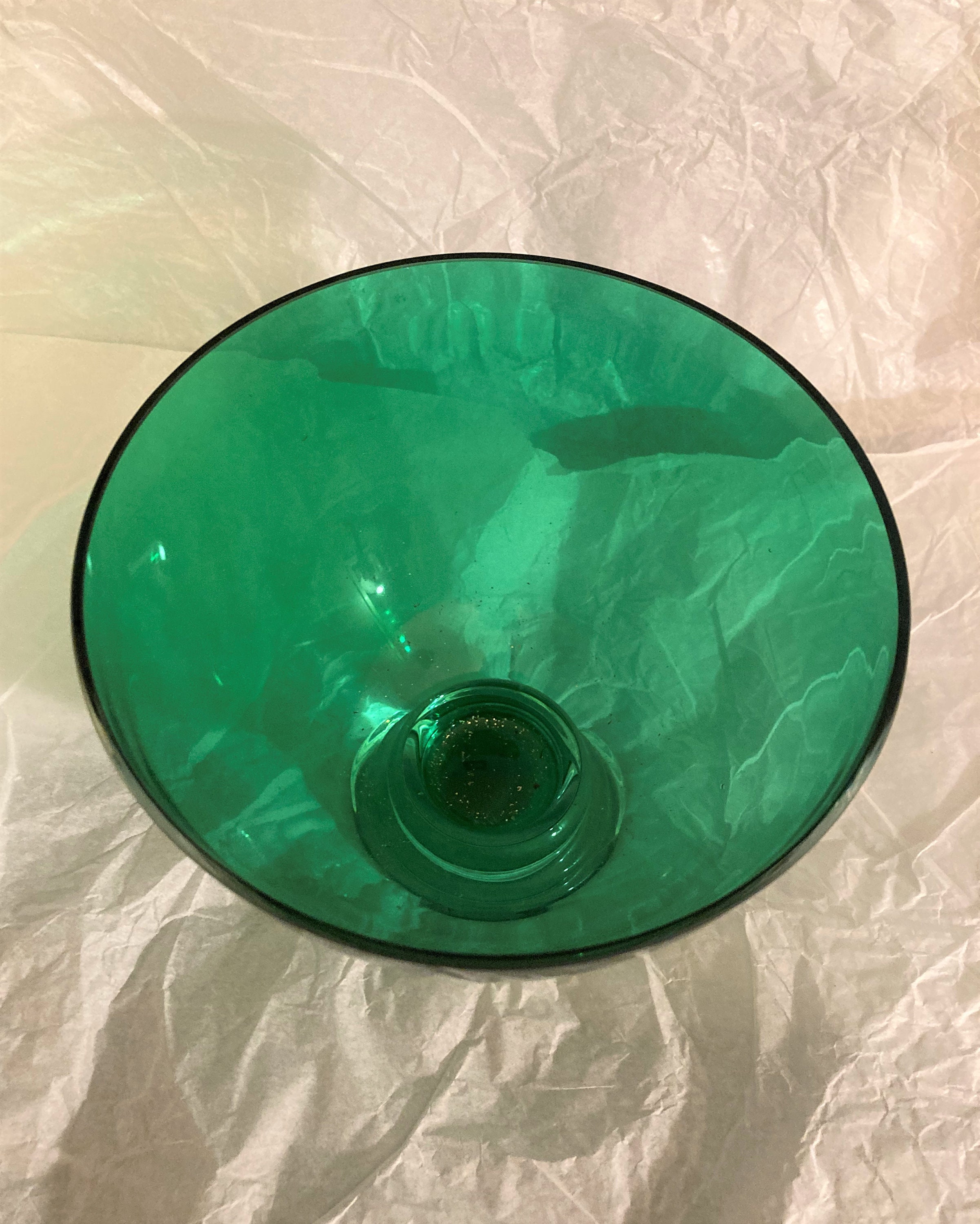 Stunning Emerald Green Bowl With Clear Footed Base, Excellent Condition ...