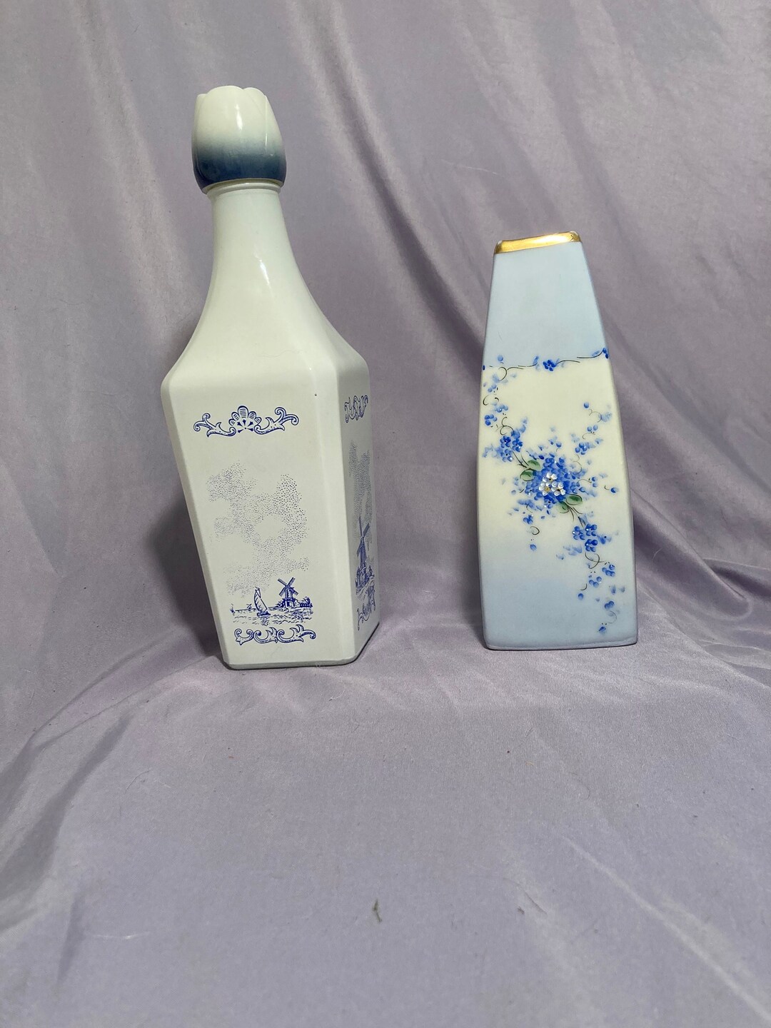 Lovely Blue and White Dutch Windmill Liquor Bottle and Handpainted ...