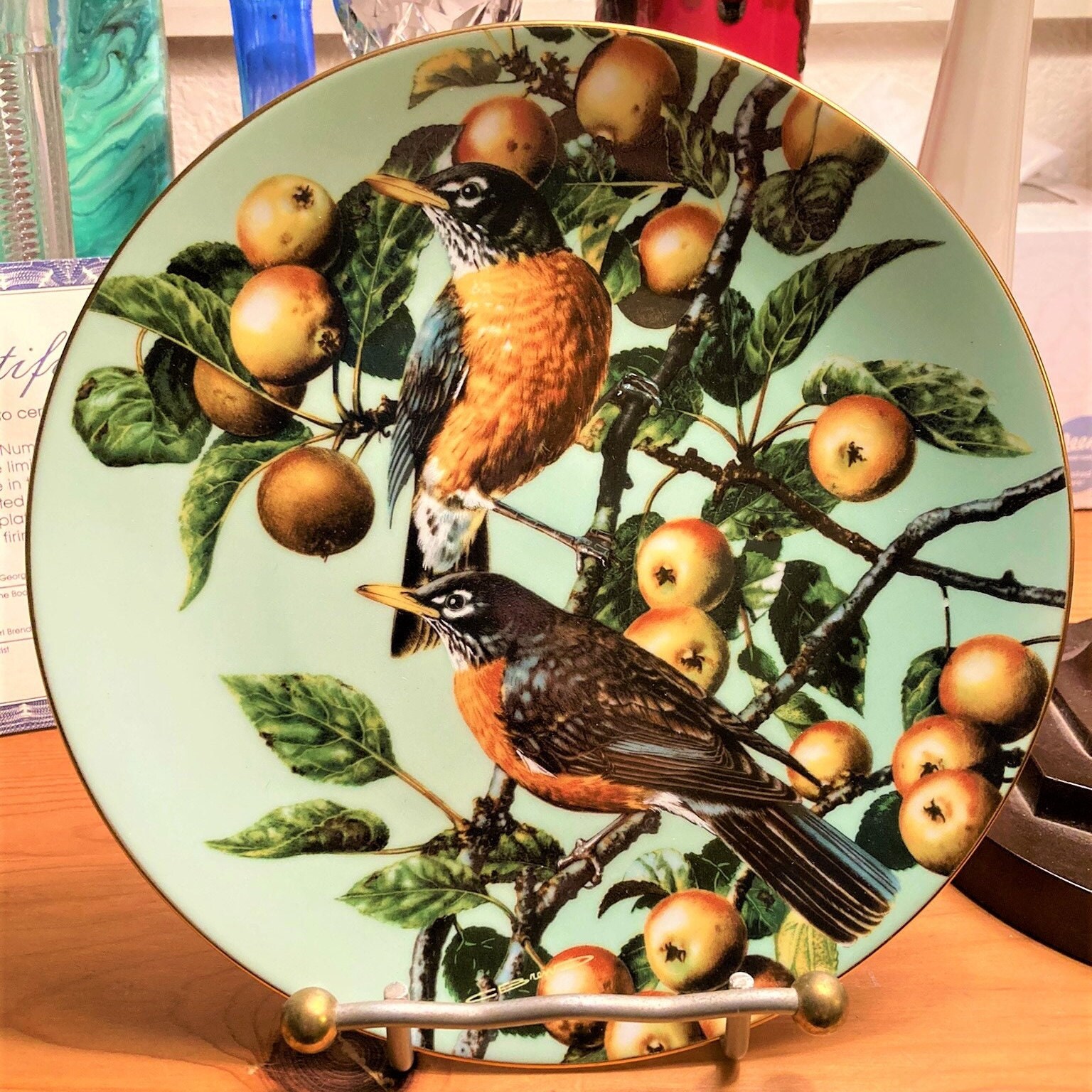 Stunning Robin summer Gold Collector Plate - Etsy