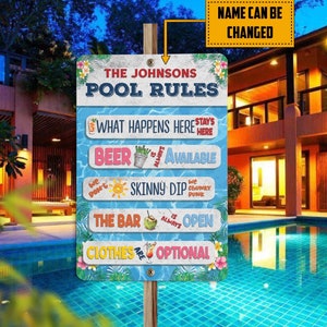 Pool Sign, Swimming Pool Rules Metal Sign, Pool Sign Personalized, Pool ...