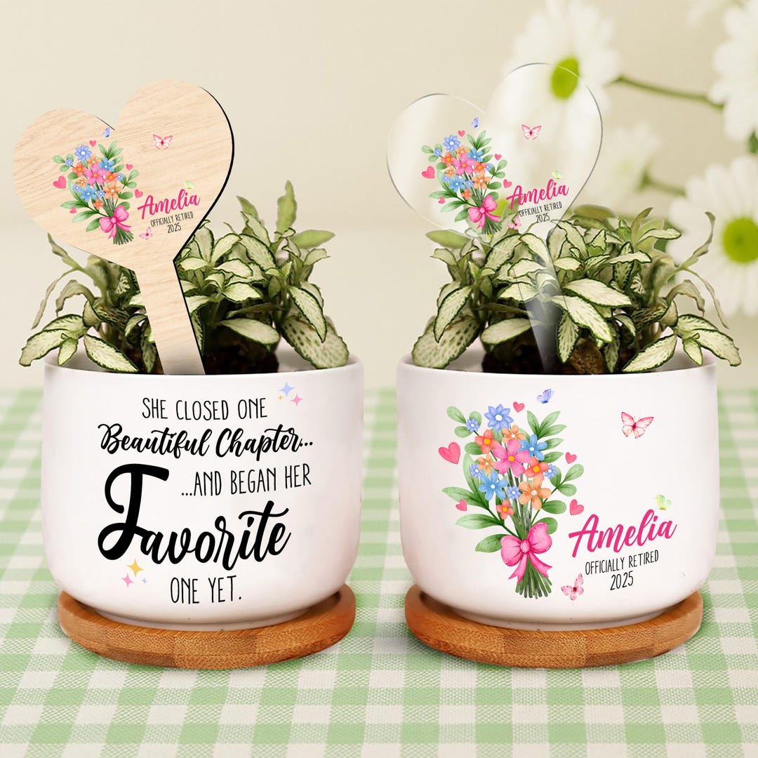 Custom Retirement Floral Plant Pot, A New Chapter Begins Retired Gift ...