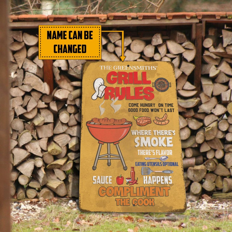 Personalized Grill Rule Classic Metal Sign, Smoke House Metal Sign, BBQ ...