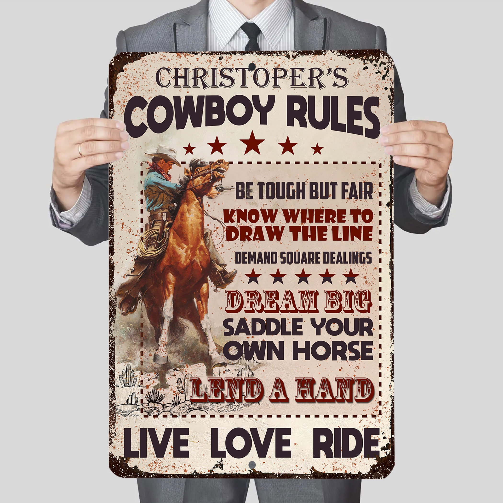 Personalized Cowboy Rule Metal Sign Howdy Sign, Western Cowboy Lover ...