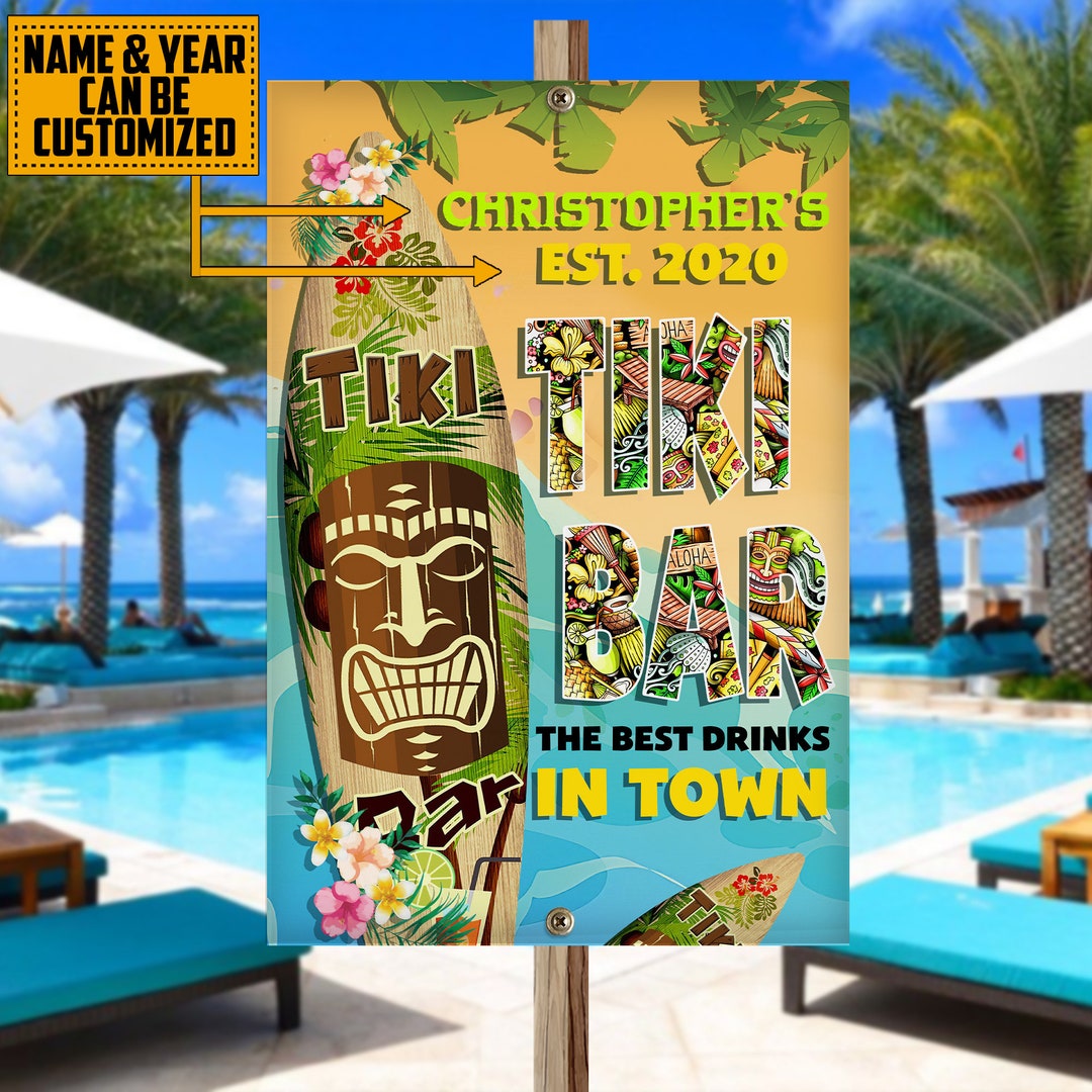 Personalized Tiki Bar Metal Sign Beach Tin Sign, Bar Outdoor Sign ...