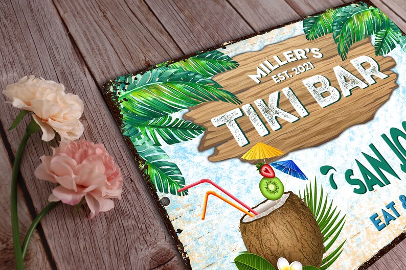 Tiki Bar Tiki Hut Metal Sign, Margaritaville Sign, Beach House Tin Sign ...