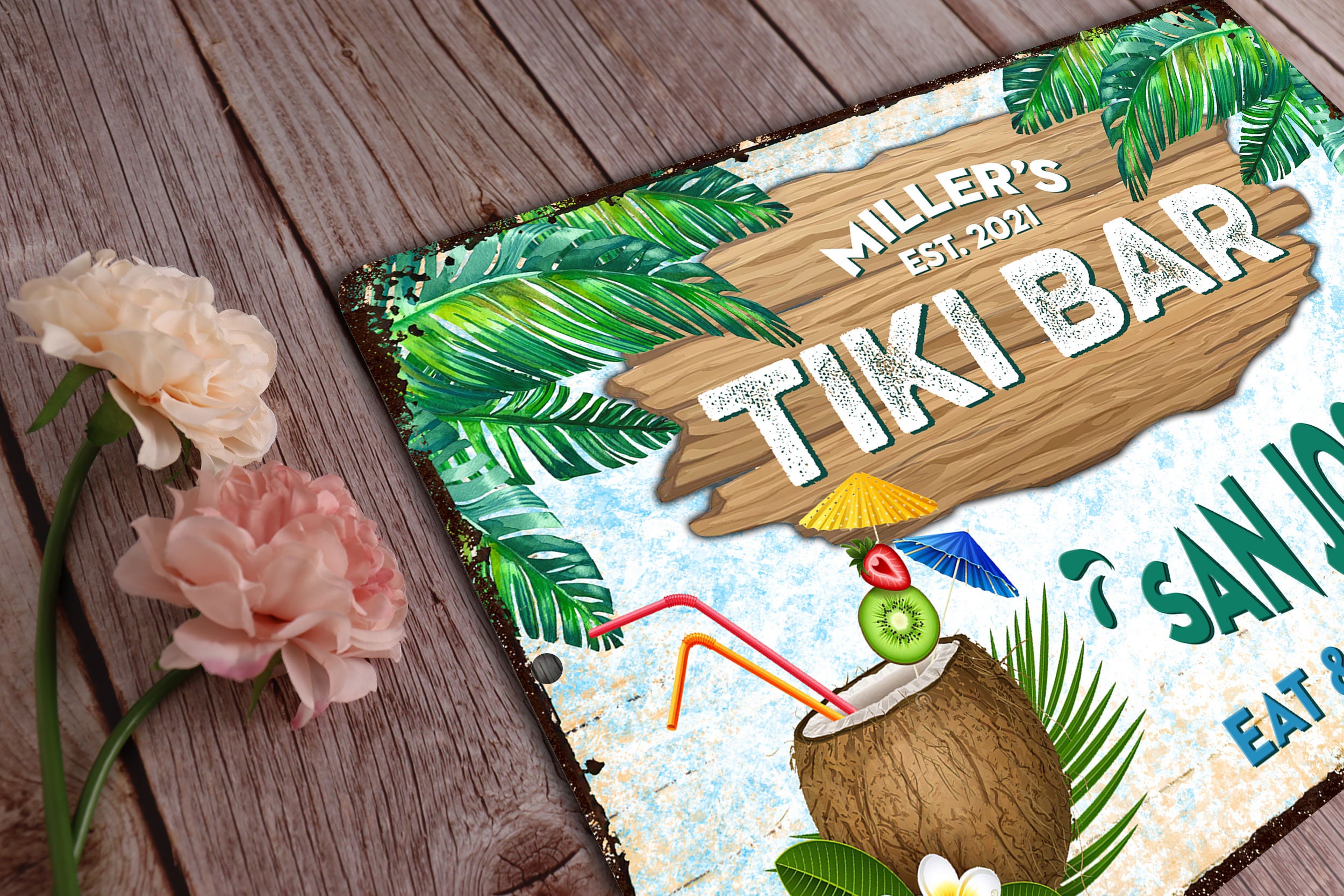 Tiki Bar Tiki Hut Metal Sign, Margaritaville Sign, Beach House Tin Sign ...