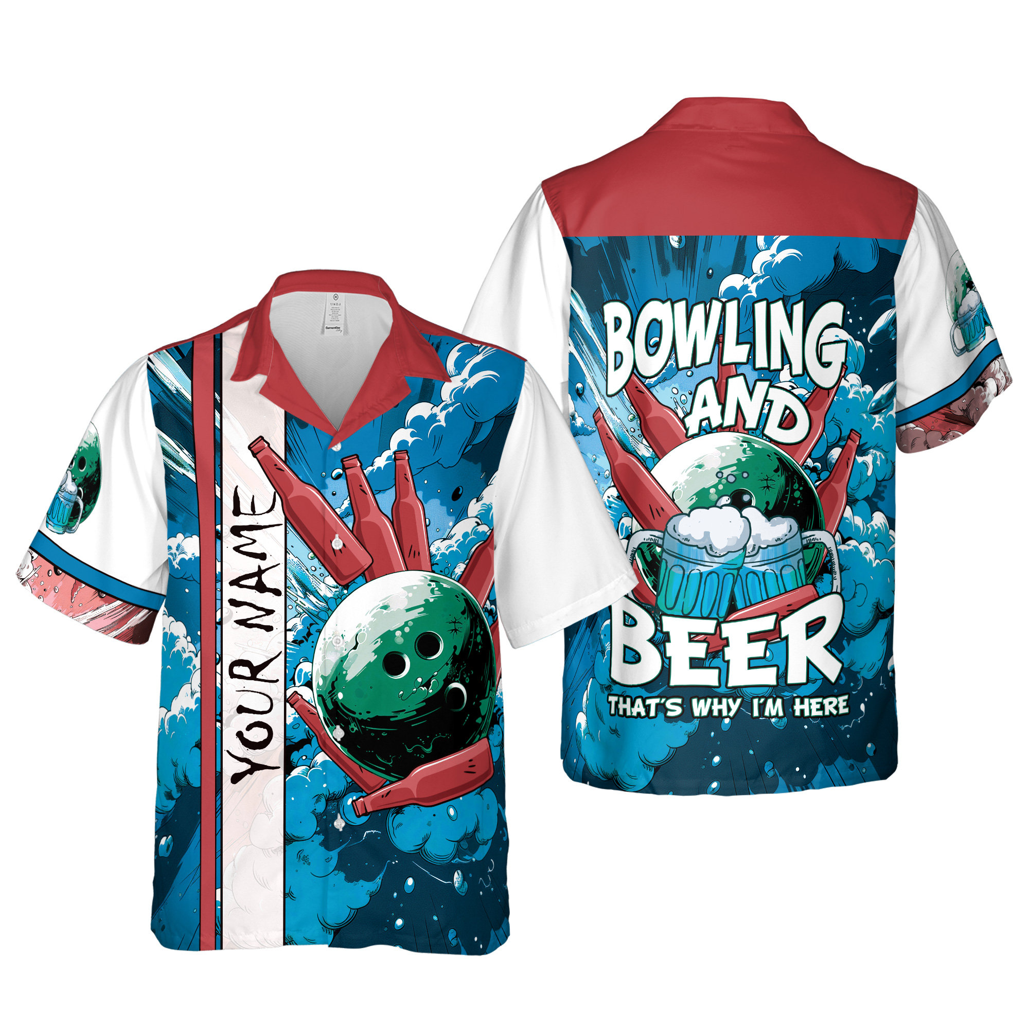 Personalized Bowling and Beer Hawaiian Shirt Bowling Team Shirt Button ...