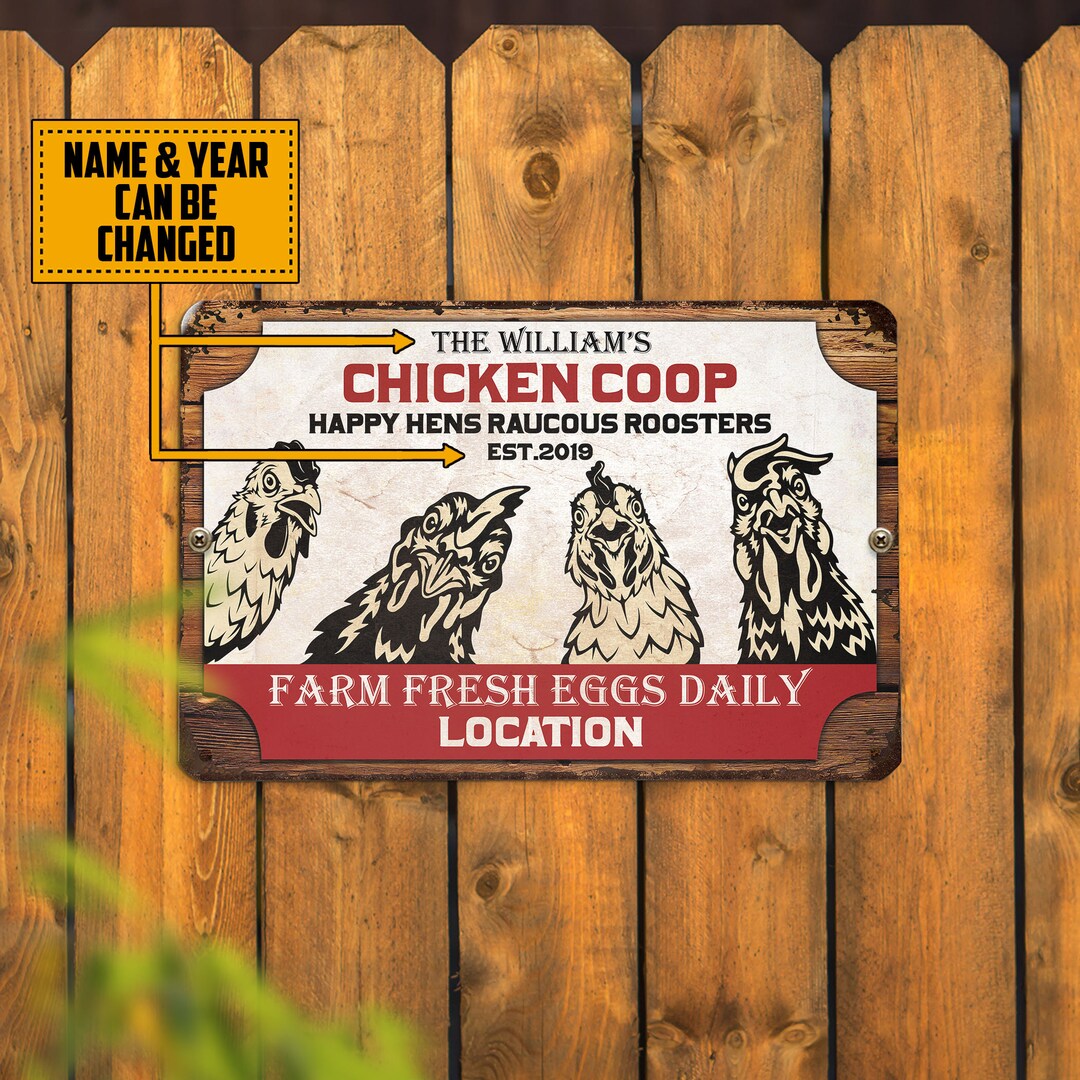 Chicken Coop Classic Metal Sign, Personalized Happy Hen Sign, Metal ...