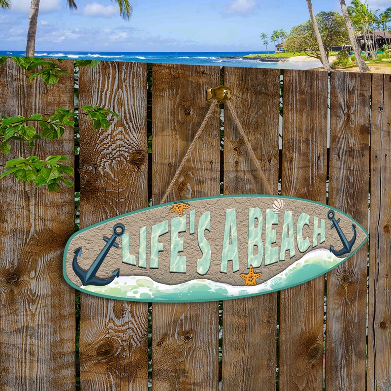 Life's A Beach Wood Sign, Wooden Surfboard, Welcome Beach Wooden Sign ...