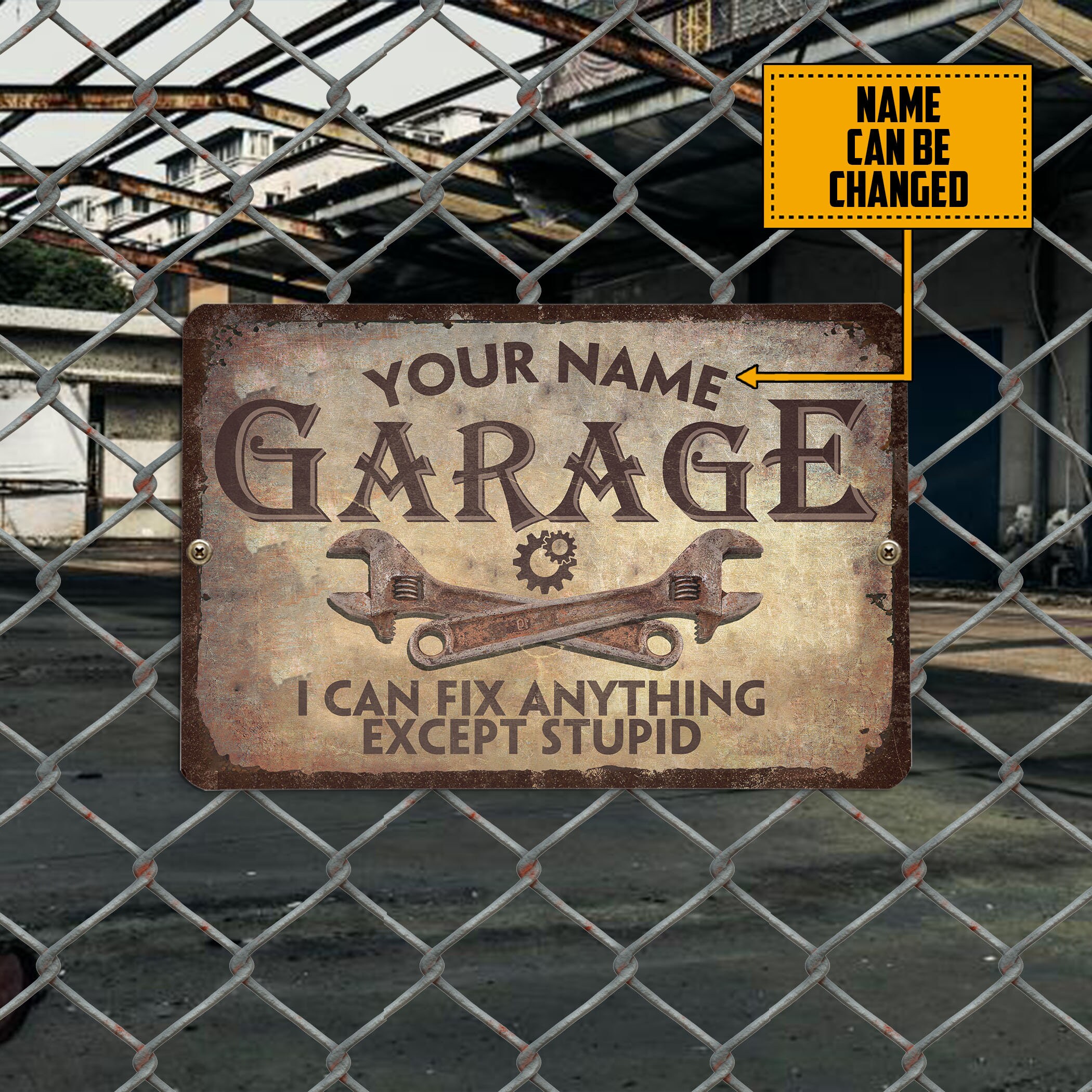 Garage Sign, Personalized Workshop Sign, Can't Fix Stupid Sign, Grandpa ...