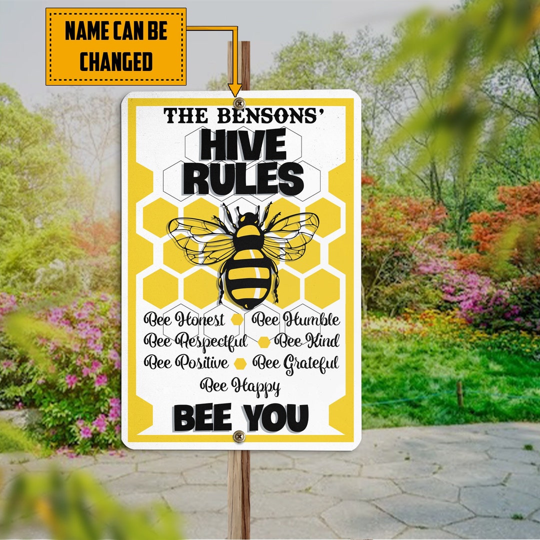 Personalized Hives Rules Be Kind Metal Sign, Garden Bumblebee Sign, Bee ...