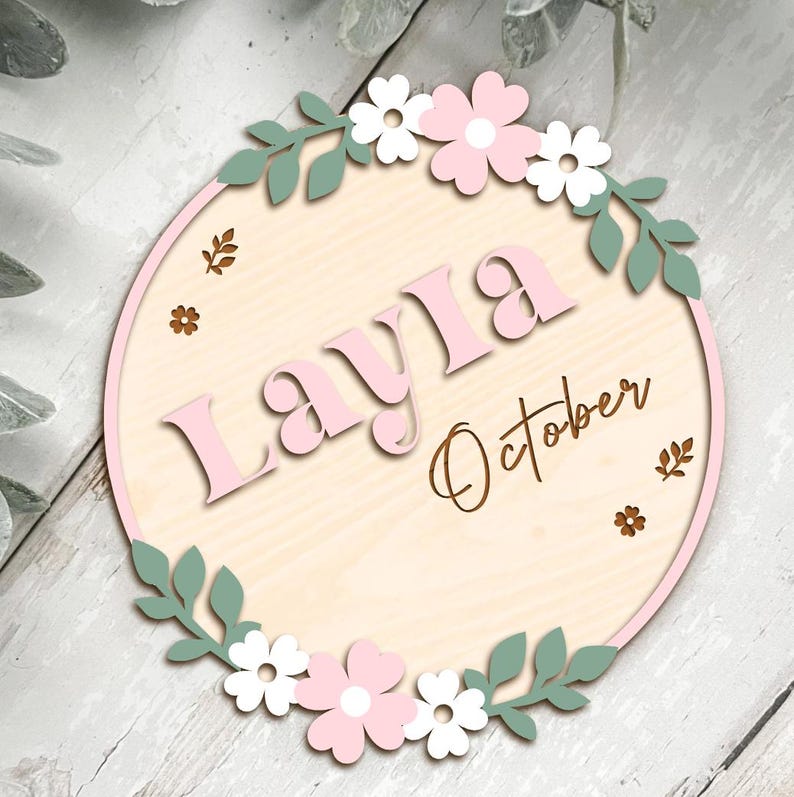 Baby Announcement Name Sign, Birth Stat Sign for Hospital, Floral Birth ...