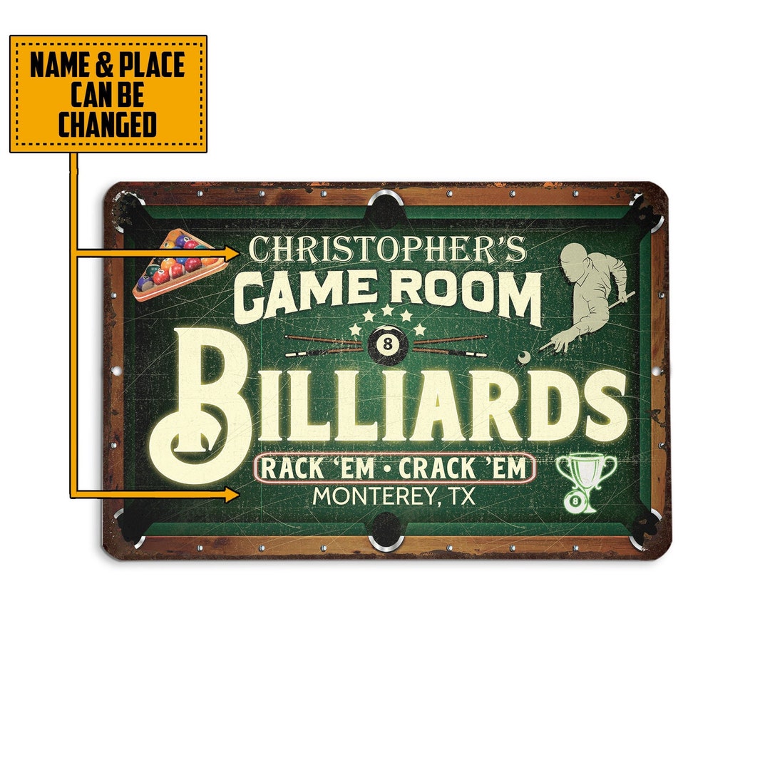 Billiards Room Metal Sign, Family Game Room Sign, Billiards Cave Tin ...