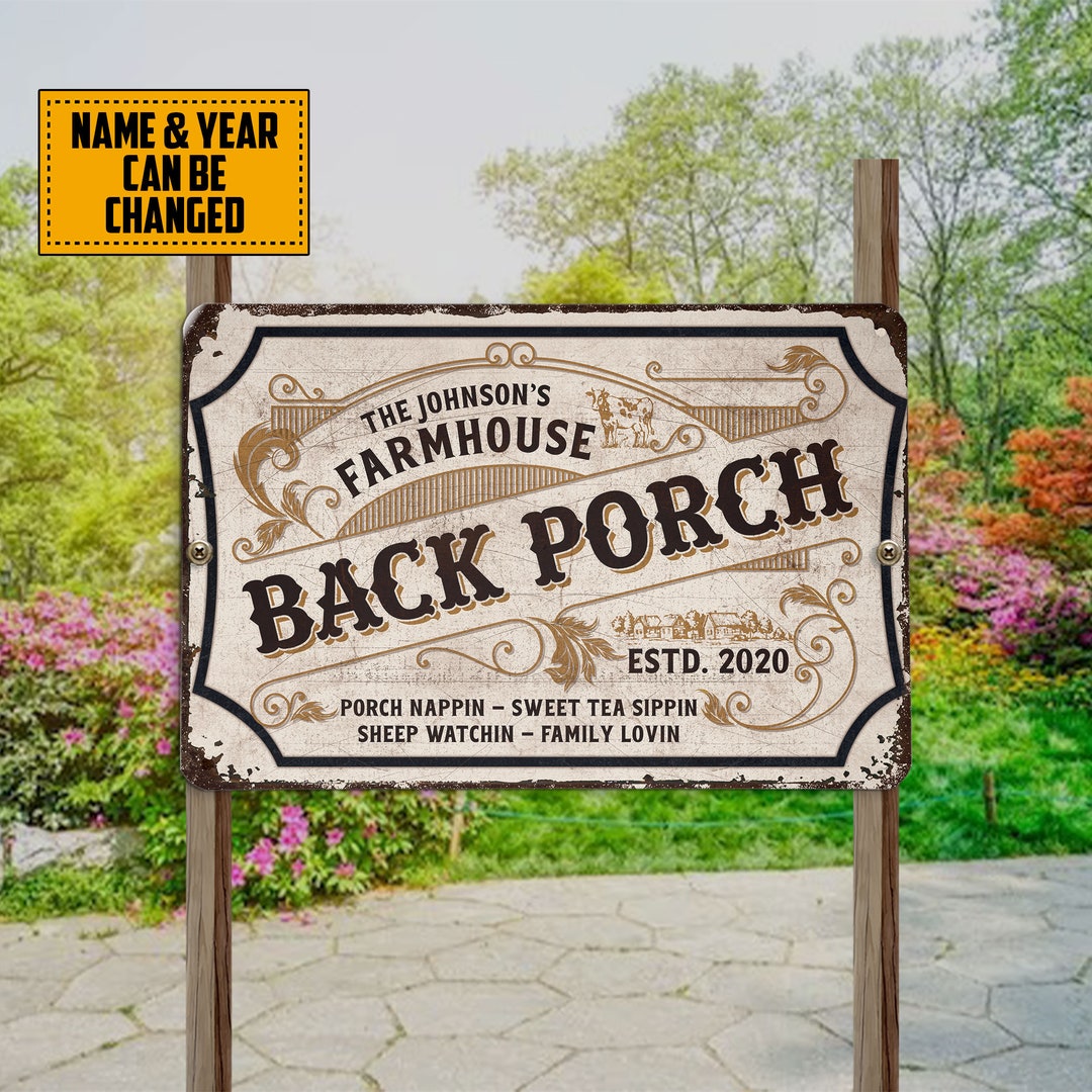 Personalized Back Porch Metal Sign, Farmhouse Tin Sign, Garden Gate ...