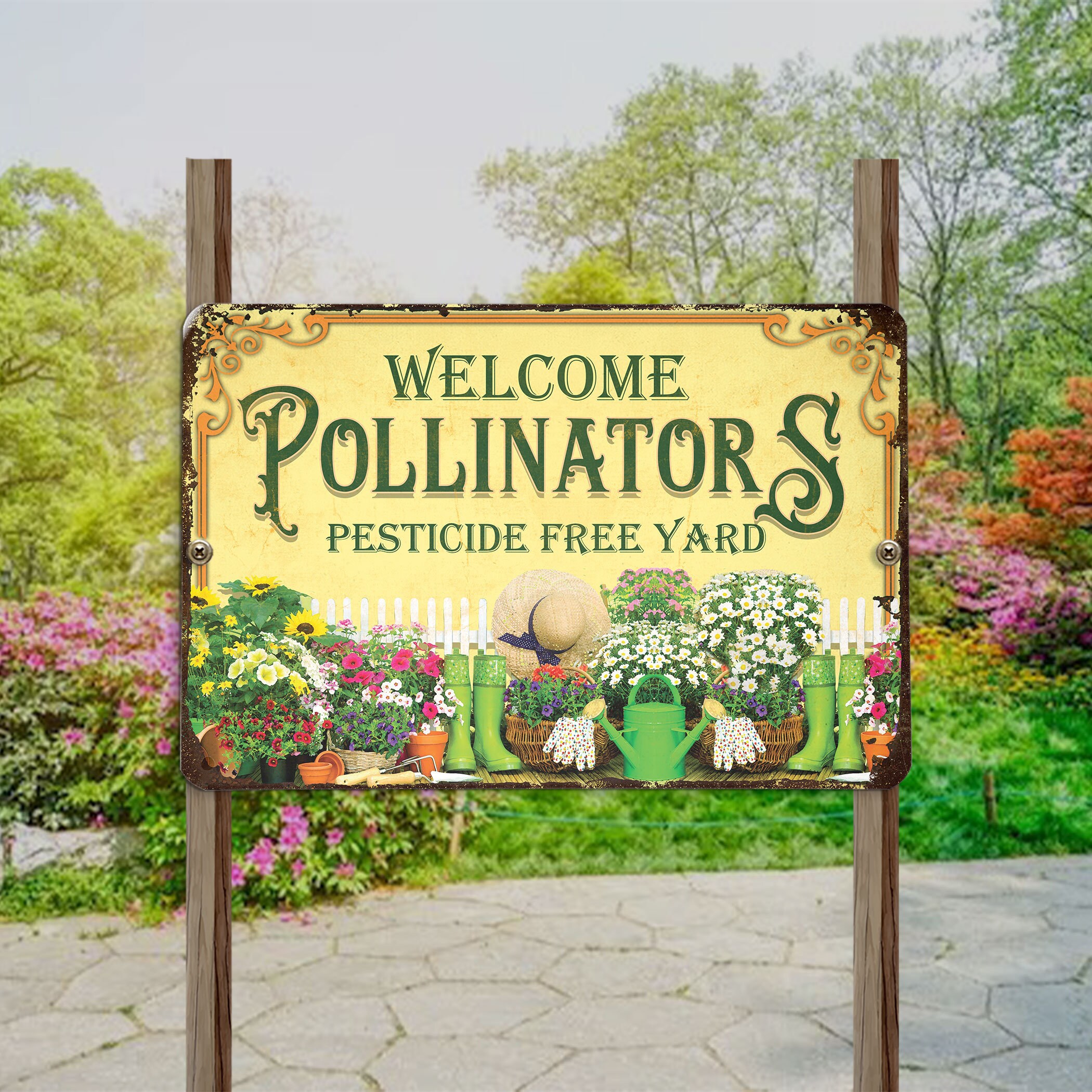 Welcome Pollinators Garden Metal Sign, Succulent Garden Sign, She Shed ...