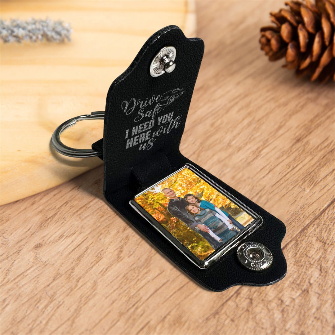 Personalized Photo Drive Safe Leather Keychain Dad Keyring Gift Photo ...