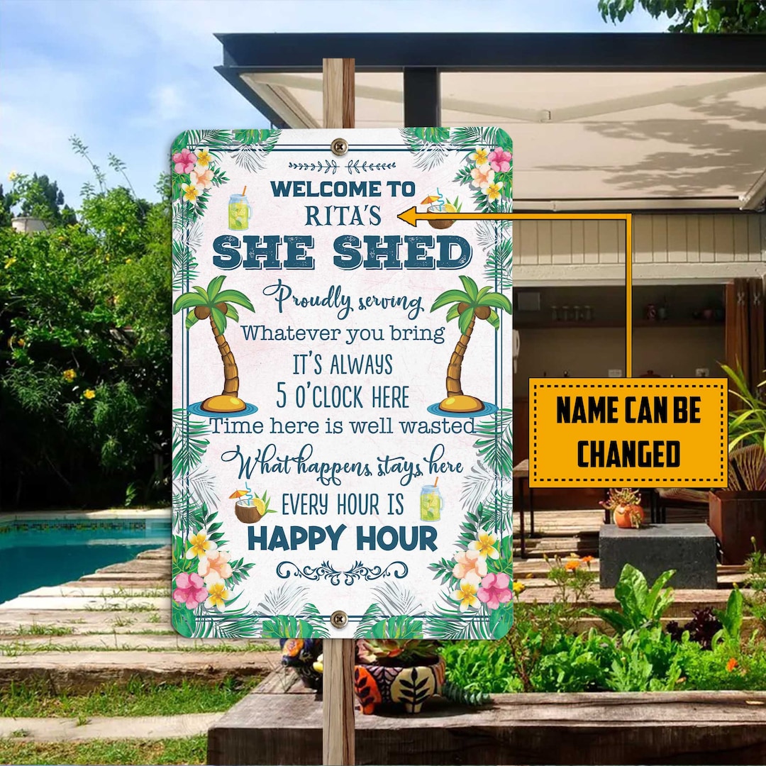 Personalized Welcome to She Shed Metal Sign, Flower Garden Metal Sign ...