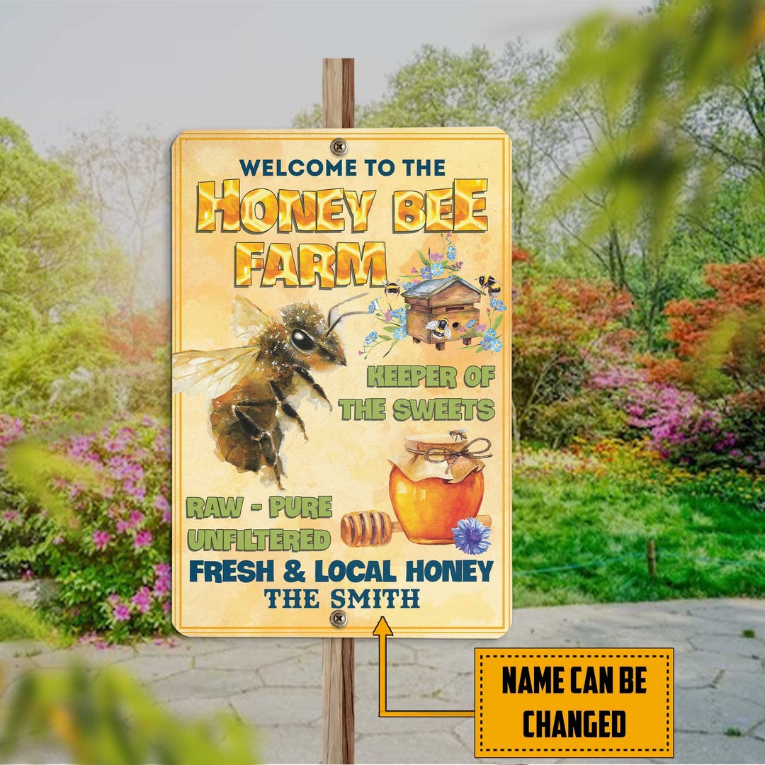 Personalized Honey Bee Welcome to the Farm Metal Sign, Garden Bumblebee ...