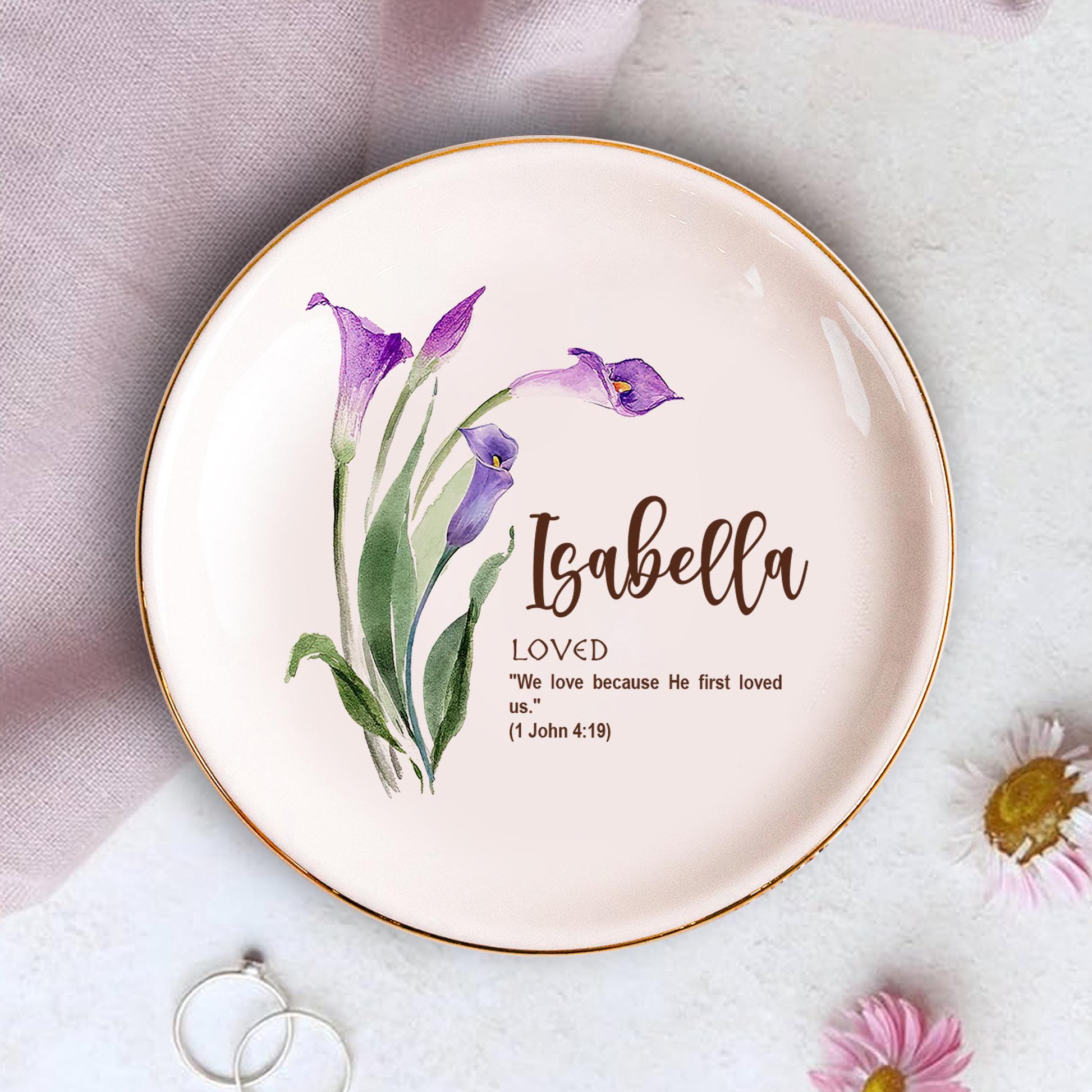 Personalized Bible Verse Floral Trinket Dish, Watercolor Birth Flower ...