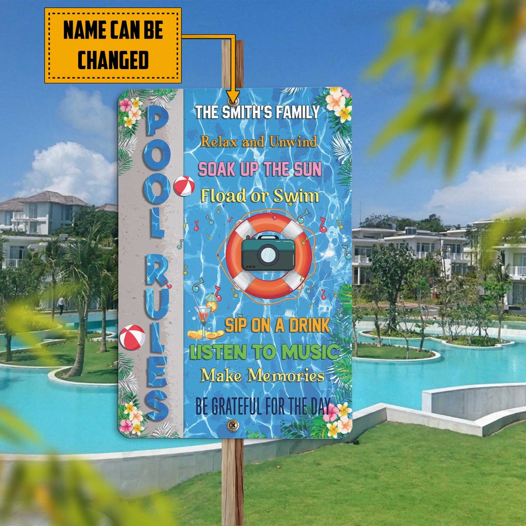 Swimming Pool Rules Relax Metal Sign, Personalized Sign, Swimming Pool ...